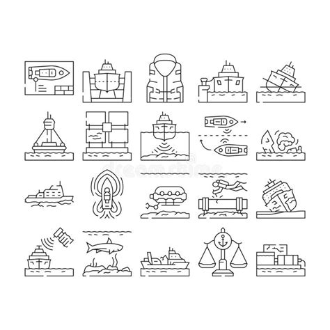 Marine Engineering Ship Icons Set Vector Stock Vector Illustration Of