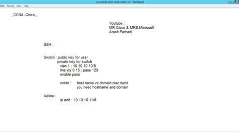 ssh secure shell protocol اموزش شبکه ccna cisco ssh step by step cisco packet tracer