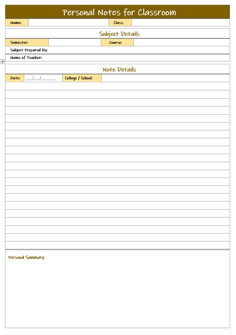 Classroom Note Templates Free Word Templates
