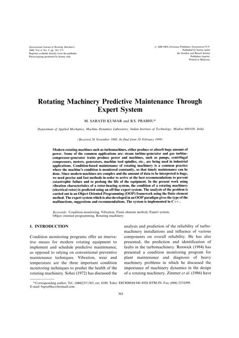 pdf rotating machinery predictive maintenance through expert system