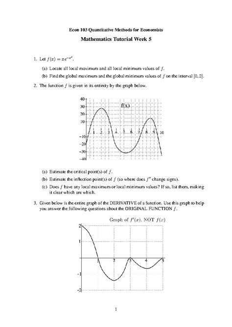 Econ103 Week5 Tutorials Econ 103 Quantitative Methods For Economists Mathematics Tutorial Week