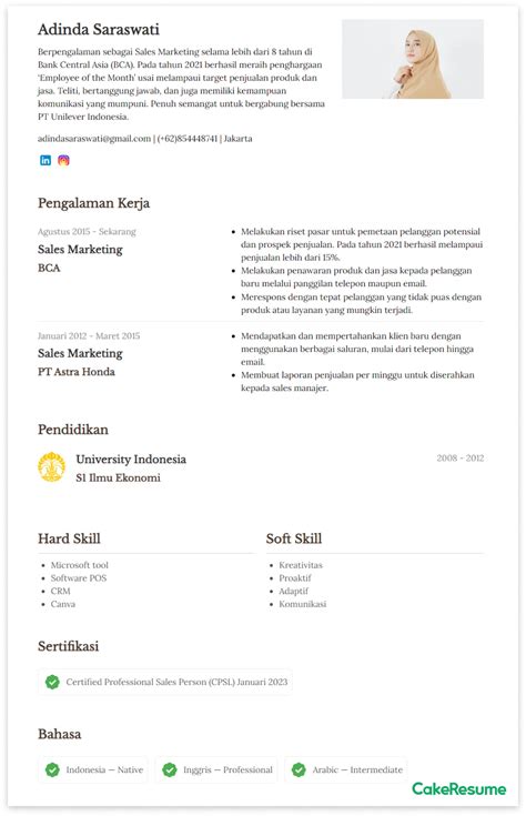 Beragam Contoh Cv Sales Bahasa Inggris Dan Indonesia Cake