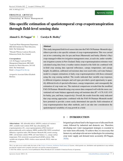 Pdf Site‐specific Estimation Of Spatio‐temporal Crop