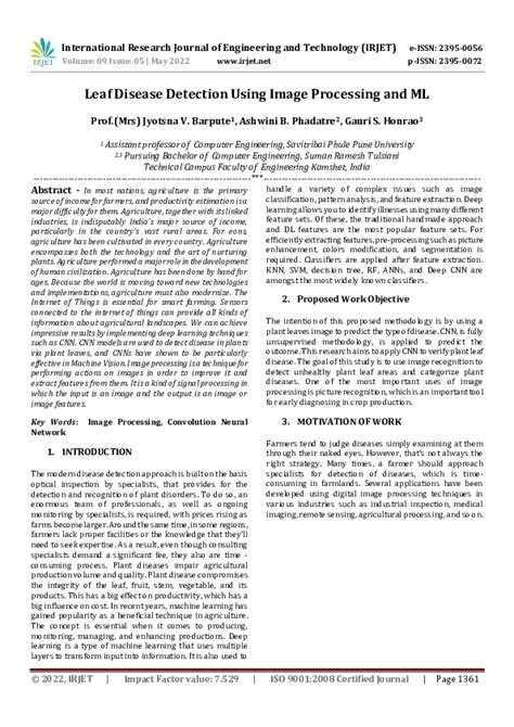 pdf leaf disease detection using image processing and ml