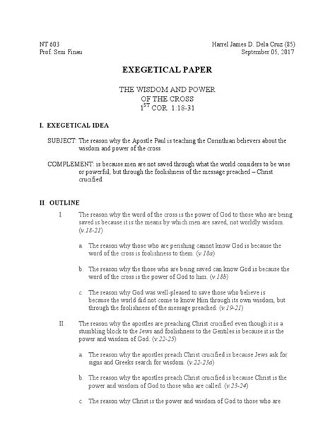 Exegetical Paper 1 Cor One 18 31 Pdf First Epistle To The