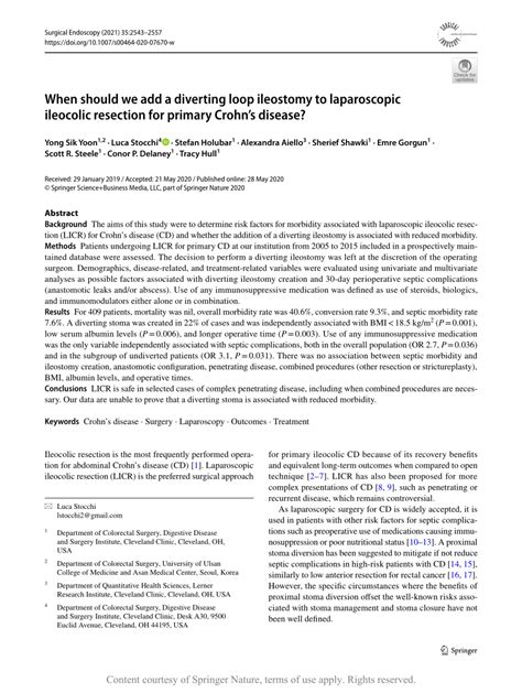 When Should We Add A Diverting Loop Ileostomy To Laparoscopic Ileocolic Resection For Primary