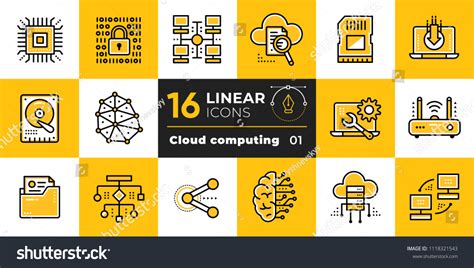Linear Icon Set Cloud Computing Internet Stock Vector Royalty Free