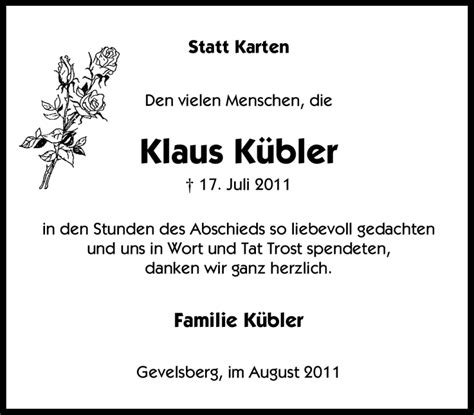 Traueranzeigen Von Klaus Kübler Trauer In Nrwde