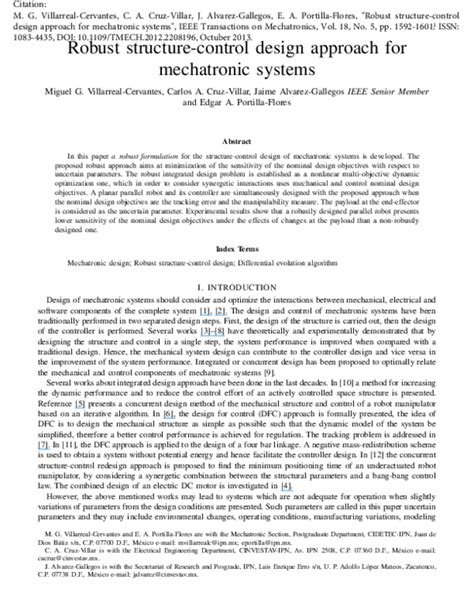 Pdf Robust Structure Control Design Approach For Mechatronic Systems