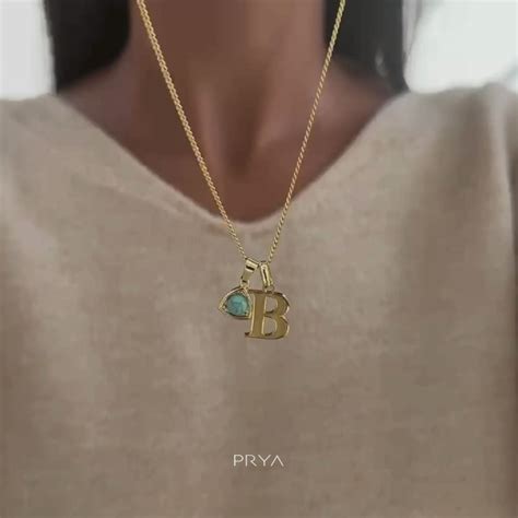 Personalised Initial And Birthstone Necklace Gold Or Silver Prya