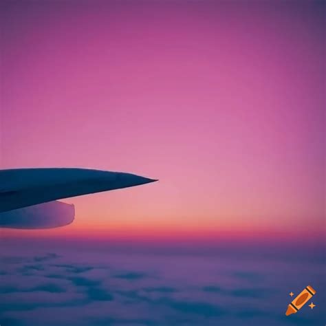 View Outside Plane Window With Pink Sky