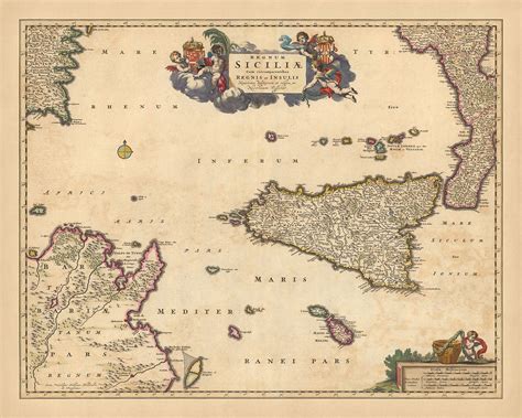 Old Map Of The Kingdom Of Sicily By Visscher 1690 Palermo Catania