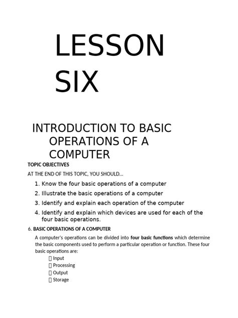 Intro To Basic Operations Of Computer Pdf Input Output Computer Data Storage