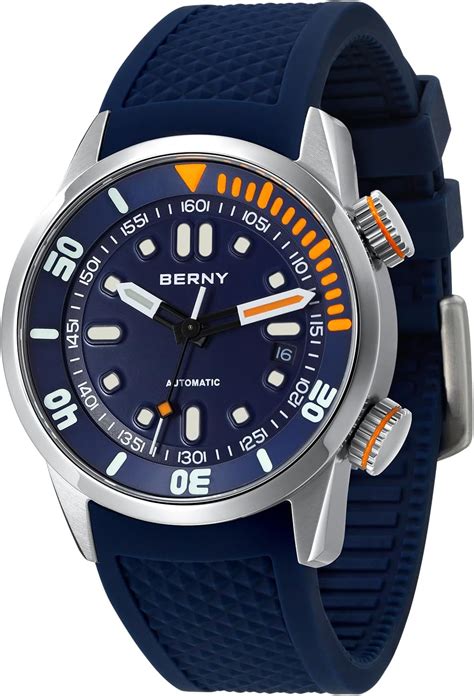 Berny Montre Homme 20atm Montre De Plongée Mouvement Automatique Montre Bracelet Verre Saphir