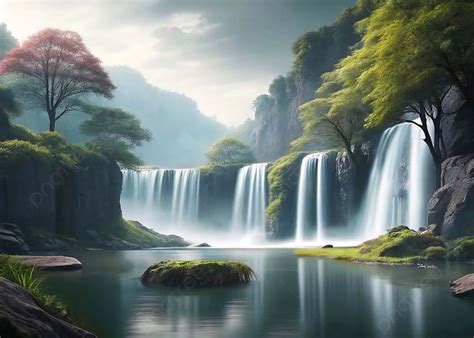 멋진 폭포가 있는 숨막히는 파노라마 풍경 폭포 파노라마의 풍경 배경 일러스트 및 사진 무료 다운로드 Pngtree