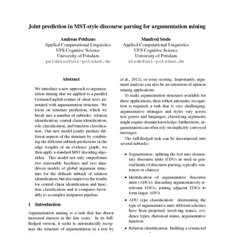 Joint Prediction In Mst Style Discourse Parsing For Argumentation Mining Acl Anthology