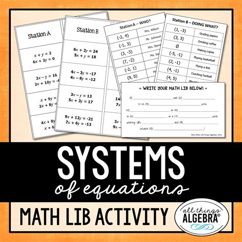 Systems Of Equations Math Lib Activity All Things Algebra®