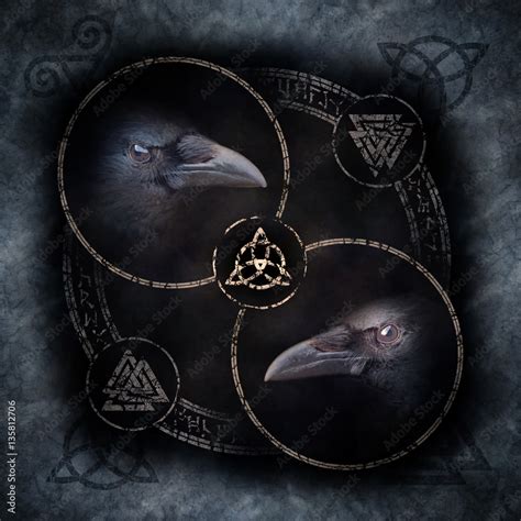 Celtic Crow Circle With Two Sinister Crow Heads Materialising Within A Circular Emblem Of