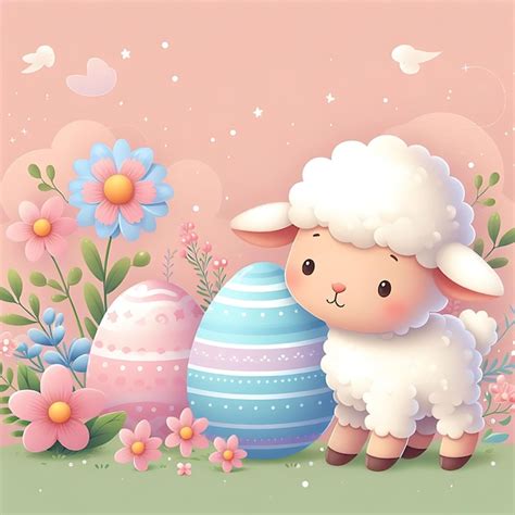 Premium Photo Cute Easter Lamb With Broken Easter Egg Decorationvector Illustrations