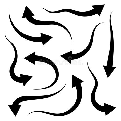 Vector Set Of Black Curved Arrow Icons With Different Direction Stock Illustration