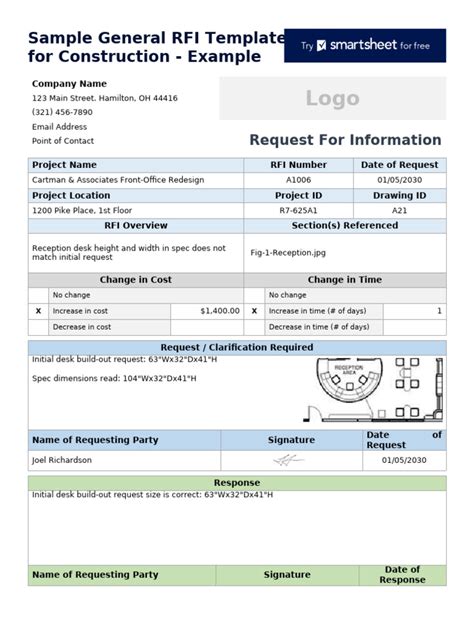 Ic Sample General Rfi Template For Construction 10770 Word Pdf