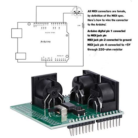MIDI Shield Breakout Board 3 Right Angle Female MIDI Connector Serial To MIDI Module With