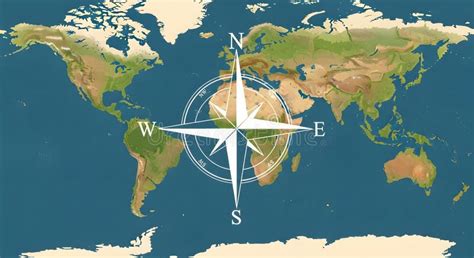 World Map With Compass Rose Stock Illustration Illustration Of
