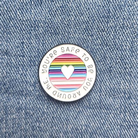 Safe With Me Lgbtq Round Enamel Pin Badge By Rebel And Wild