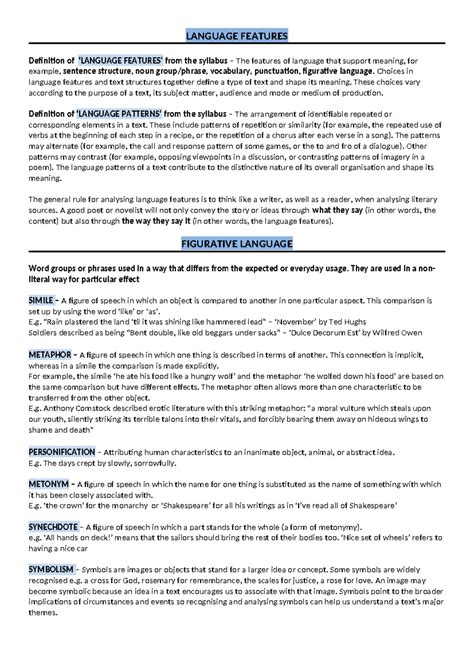 Language Features Language Features Definition Of ‘language Features From The Syllabus The
