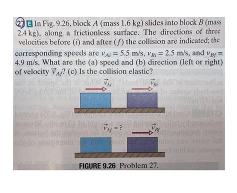 27 E In Fig 926 Block A Mass 16 Kg Slides Into Block B Mass 24