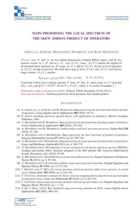 (PDF) Maps preserving the local spectrum of the skew Jordan product of operators