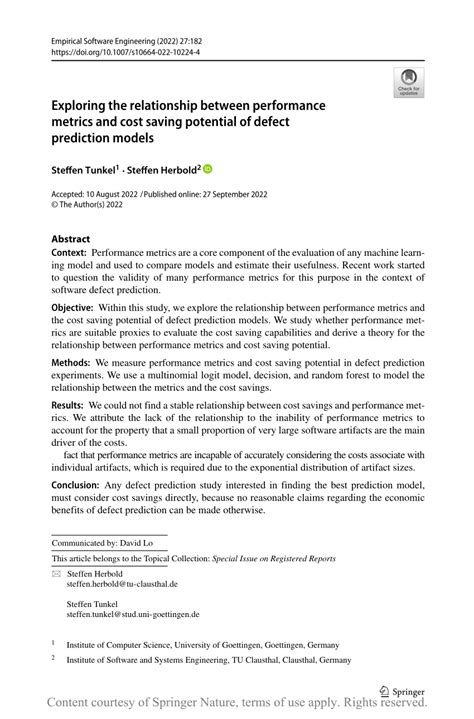 Pdf Exploring The Relationship Between Performance Metrics And Cost