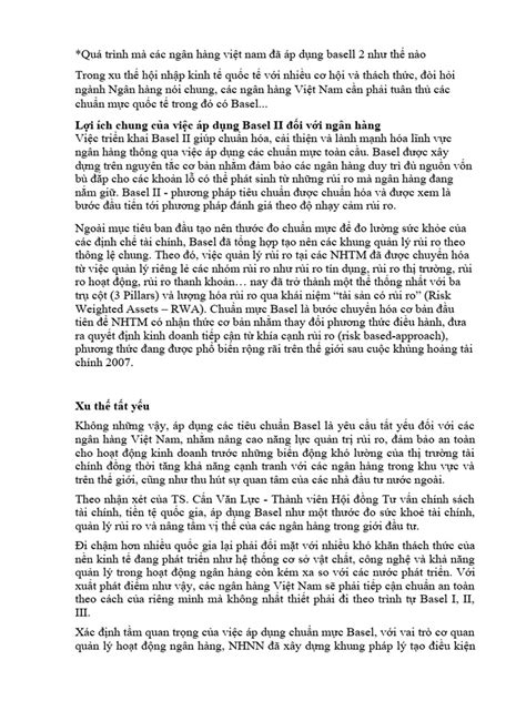 Basel Quá Trình Mà Các Ngân Hàng Việt Nam đã áp Dụng Basell 2 Như Thế Nào Pdf