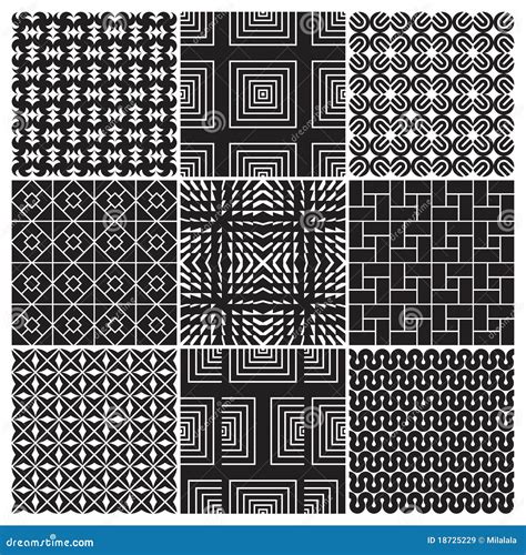 9 Seamless Monochrome Patterns Vector Stock Vector Image 18725229