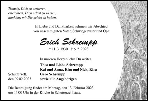 Traueranzeigen Von Erich Schrempp Schwarzwälder Bote Trauer