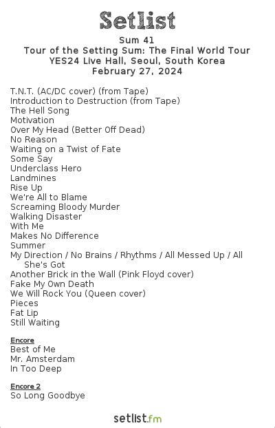 Sum 41 Kick Off Their Last Tour Ever In Seoul Setlistfm