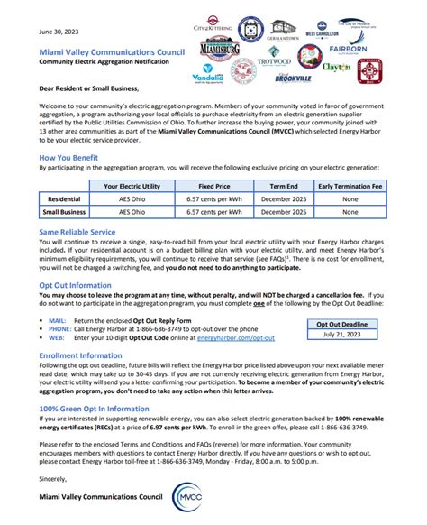 Community Electric Aggregation Notification Trotwood Ohio
