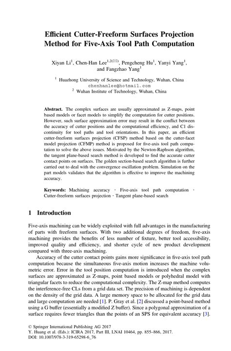 Pdf Efficient Cutter Freeform Surfaces Projection Method For Five Axis Tool Path Computation