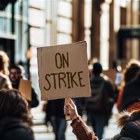 On Strike Street Demonstration In The Background With Banner In The