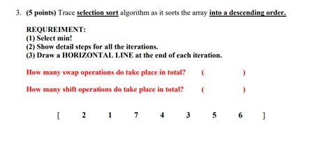 Solved 3 5 Points Trace Selection Sort Algorithm As It