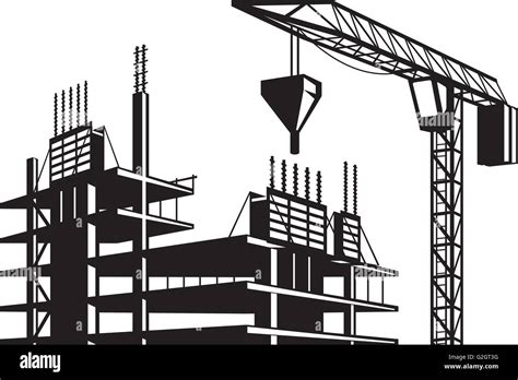 Crane Poured Concrete Construction Vector Illustration Stock Vector Image And Art Alamy