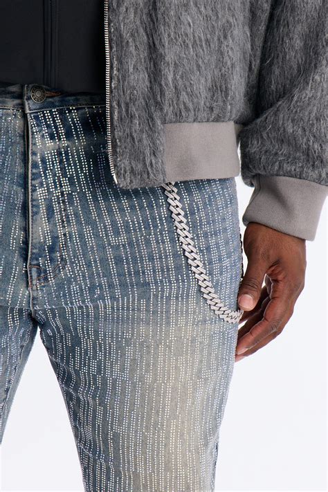 Stacked Skinny Flare Prizm Jeweled Jean Vintage Blue Wash Fashion Nova