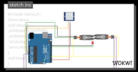 interface with pir and 2 servo wokwi esp32 stm32 arduino simulator
