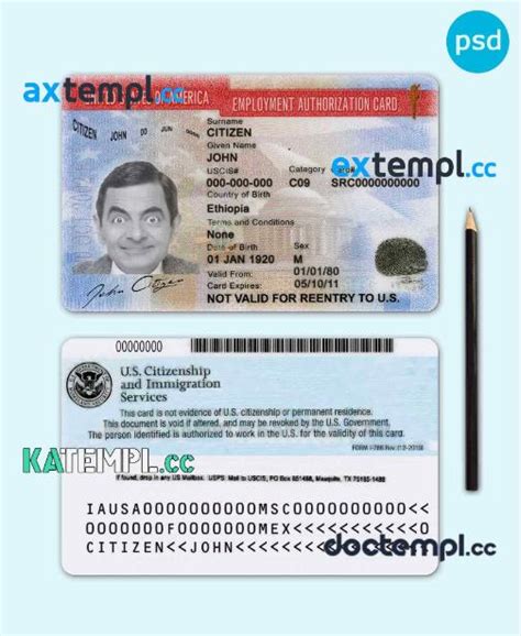 Sample Usa Employment Authorization Card Psd Template Version 2 Download