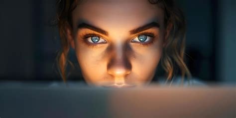 Premium Photo Intense Focus On Person39s Face Illuminated By Laptop