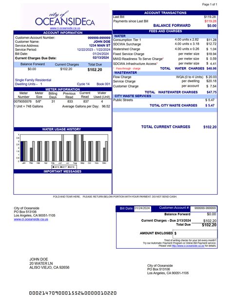 Sample Bill Oceanside Ca