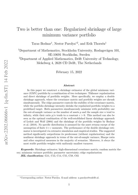 Pdf Two Is Better Than One Regularized Shrinkage Of Large Minimum