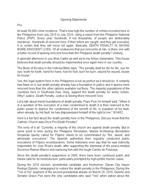 Opening Statements Capital Punishment Murder