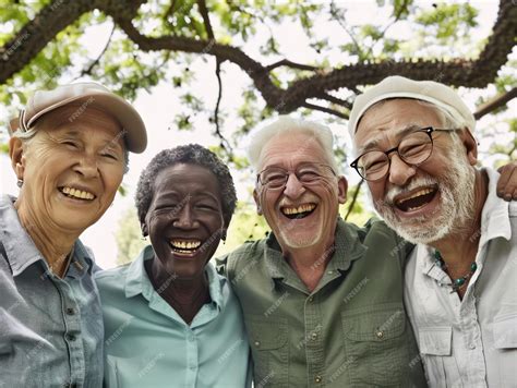 Premium Photo Four Elderly People Of Different Ethnicities Are