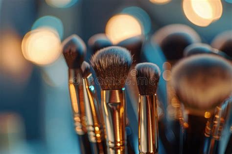 Close Up Of A Bunch Of Makeup Brushes Perfect For Beauty And Cosmetic
